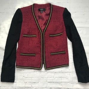 Mango | Jackets & Coats | Mango Tweed Deep Red Gold Blazer Jacket S ...